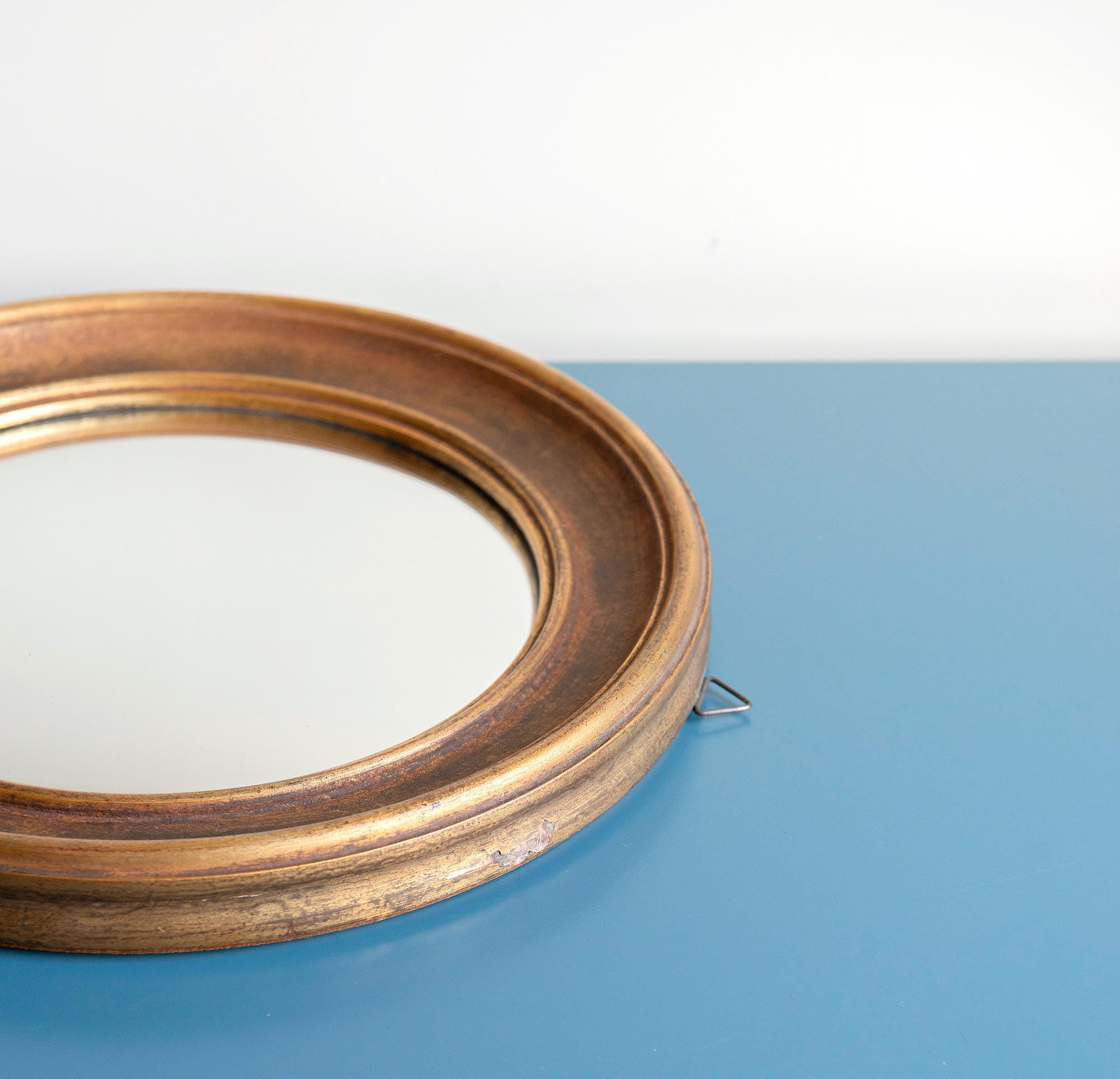 Round Gold Convex Wall Mirror, Mid Century Butler Mirror, 1950s Design ...
