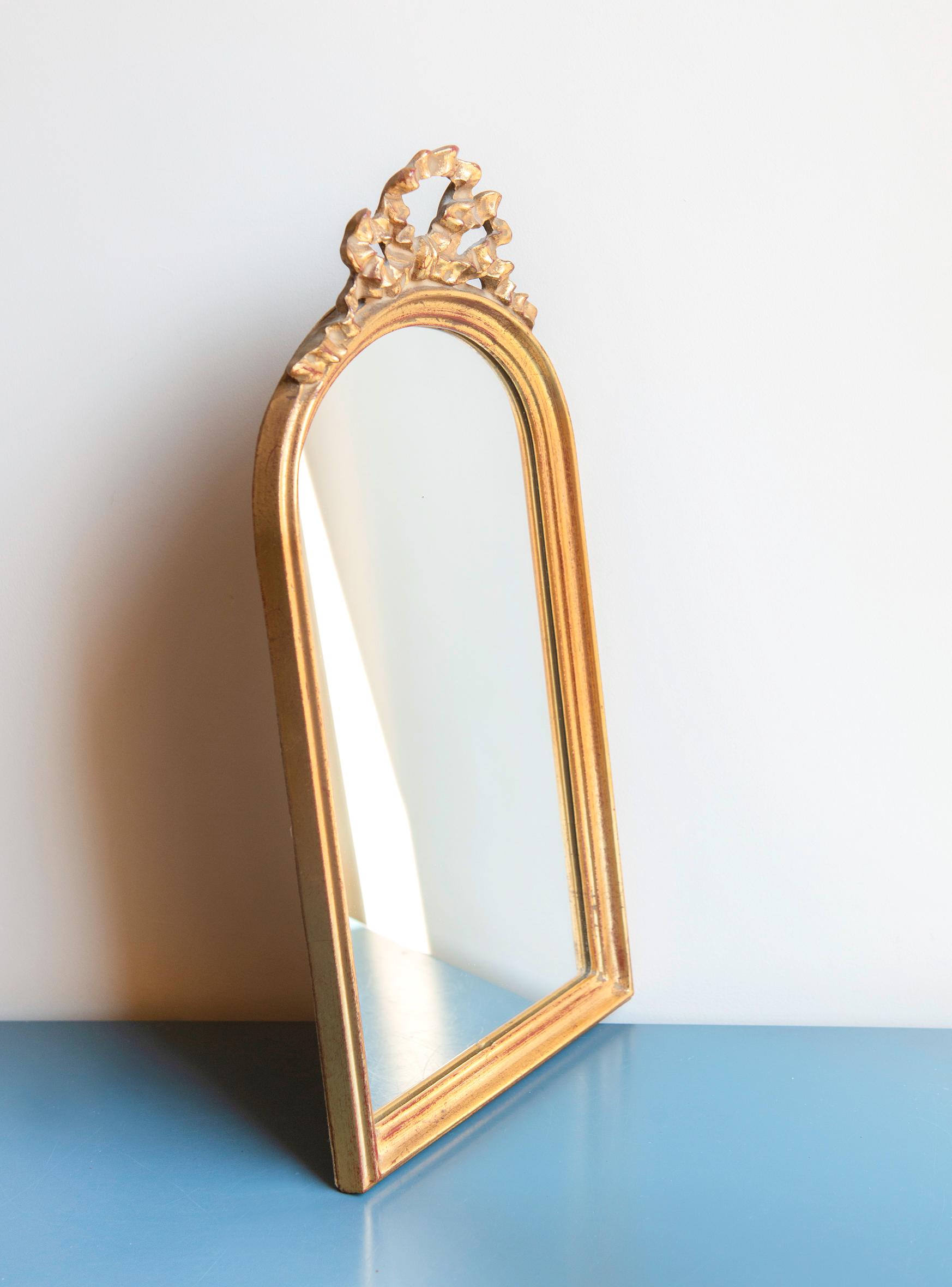 Golden Arch Mirror With Bow, Belgian Wooden Mirror, Deknudt, Baroque ...