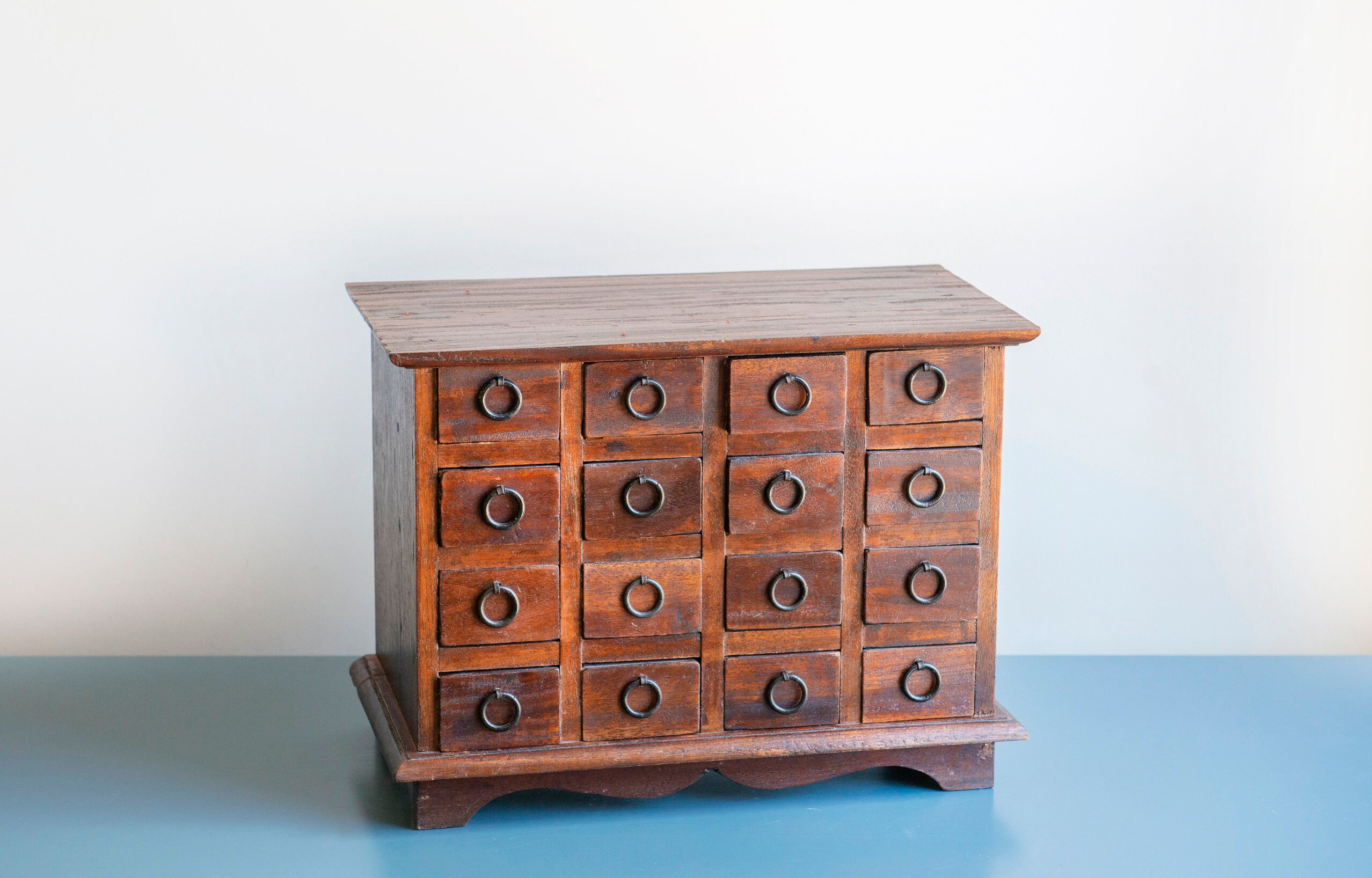Antique Apothecary Cabinet With 16 Small Drawers Round Metal Handles Mahogany Storage Unit Colonial Solid Wooden Chest Desk Organizer Etsy UK