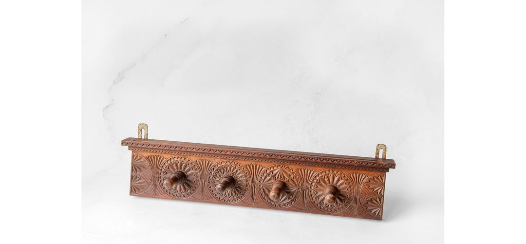 Hand Carved Wooden Coat Rack, 4 Hook Wall Rack, Rustic Dutch Hat Rack ...