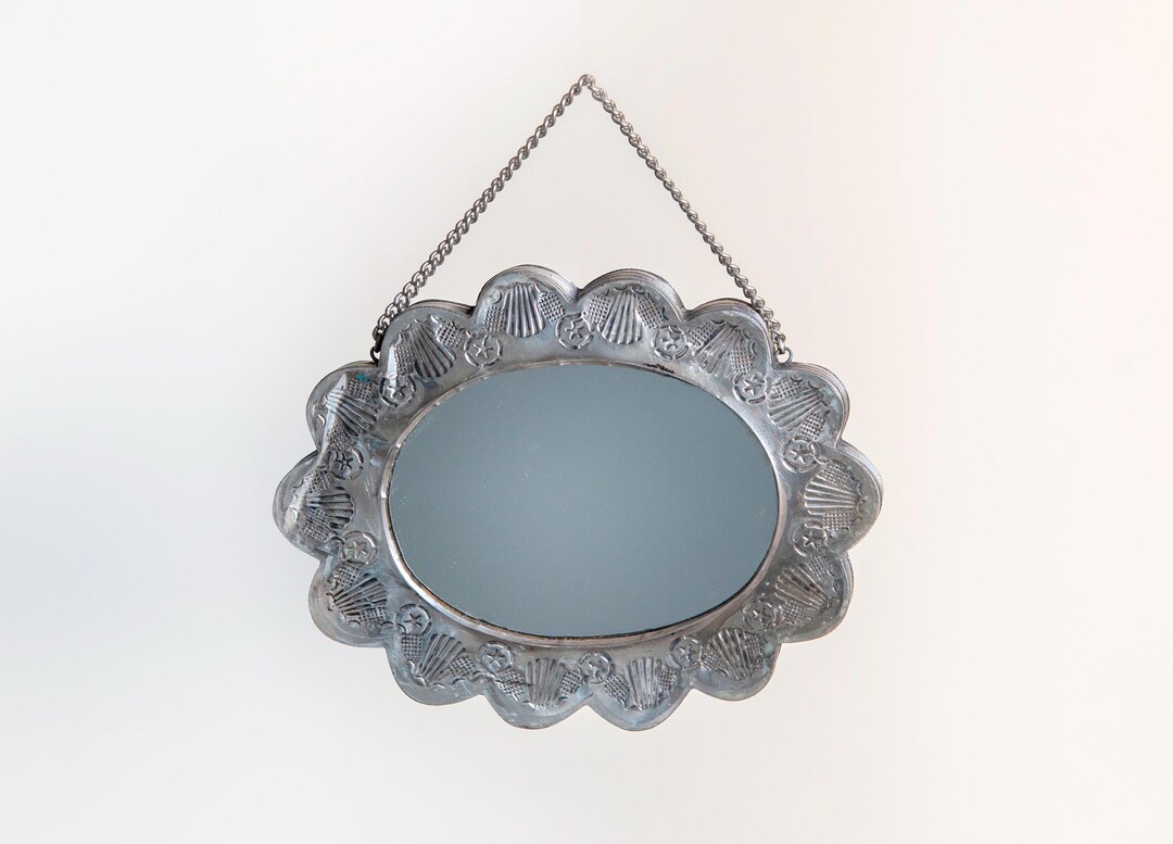 Small Turkish Wedding Mirror, Engraved Silver Scalloped Mirror With ...