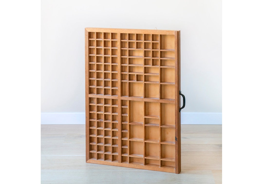 Large Letter Press Tray With Metal Handle, Vintage Wooden Printers Tray ...