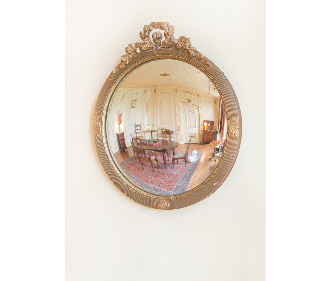 English Convex Mirror, Round Golden Wall Mirror, Decorative Butler ...