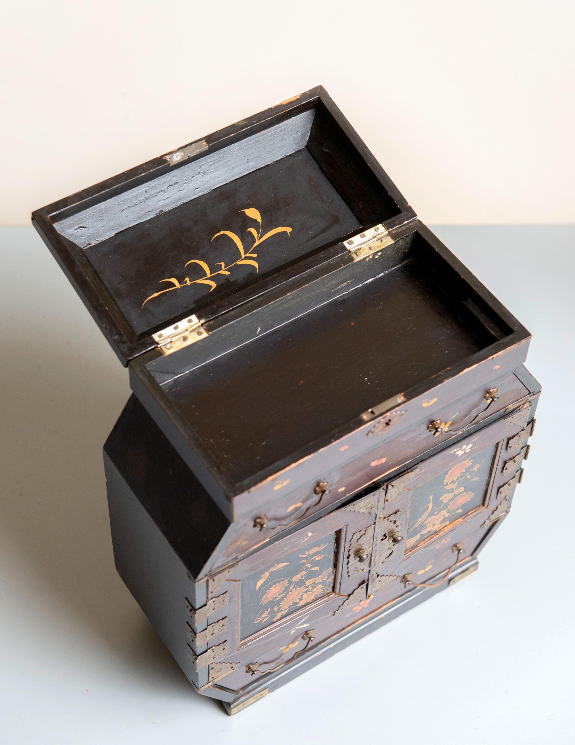 Antique Japanese Cabinet – Meiji Period Lacquered Storage Box – Hand ...