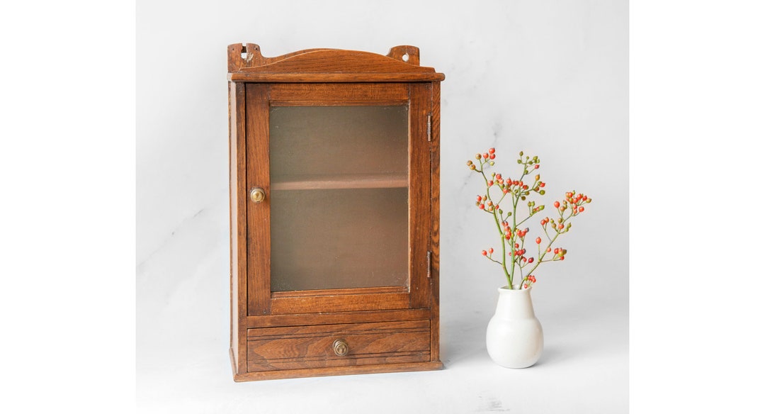 Antique Apothecary Chest With Glass Window, Old Wooden Display Case ...