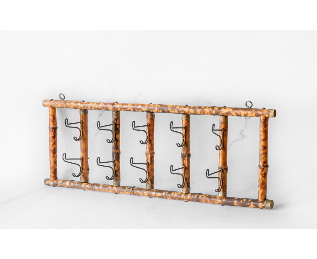 Antique Tiger Bamboo Coat Rack, Victorian Hat Rack, Brass Hooks, 19th ...