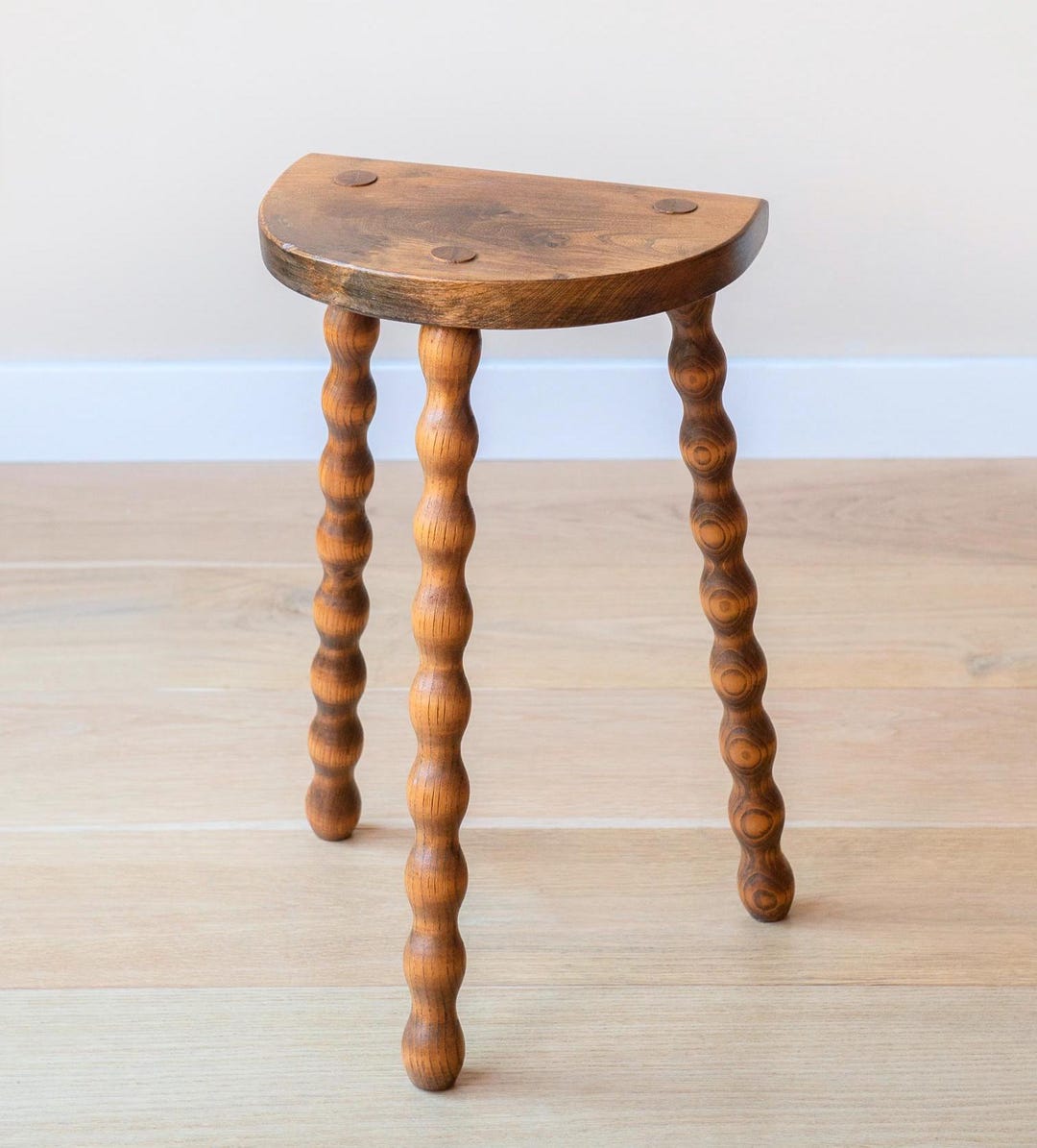 Wooden Milking Stool With Turned Legs - Bobbin Side Table - Rustic Oak ...