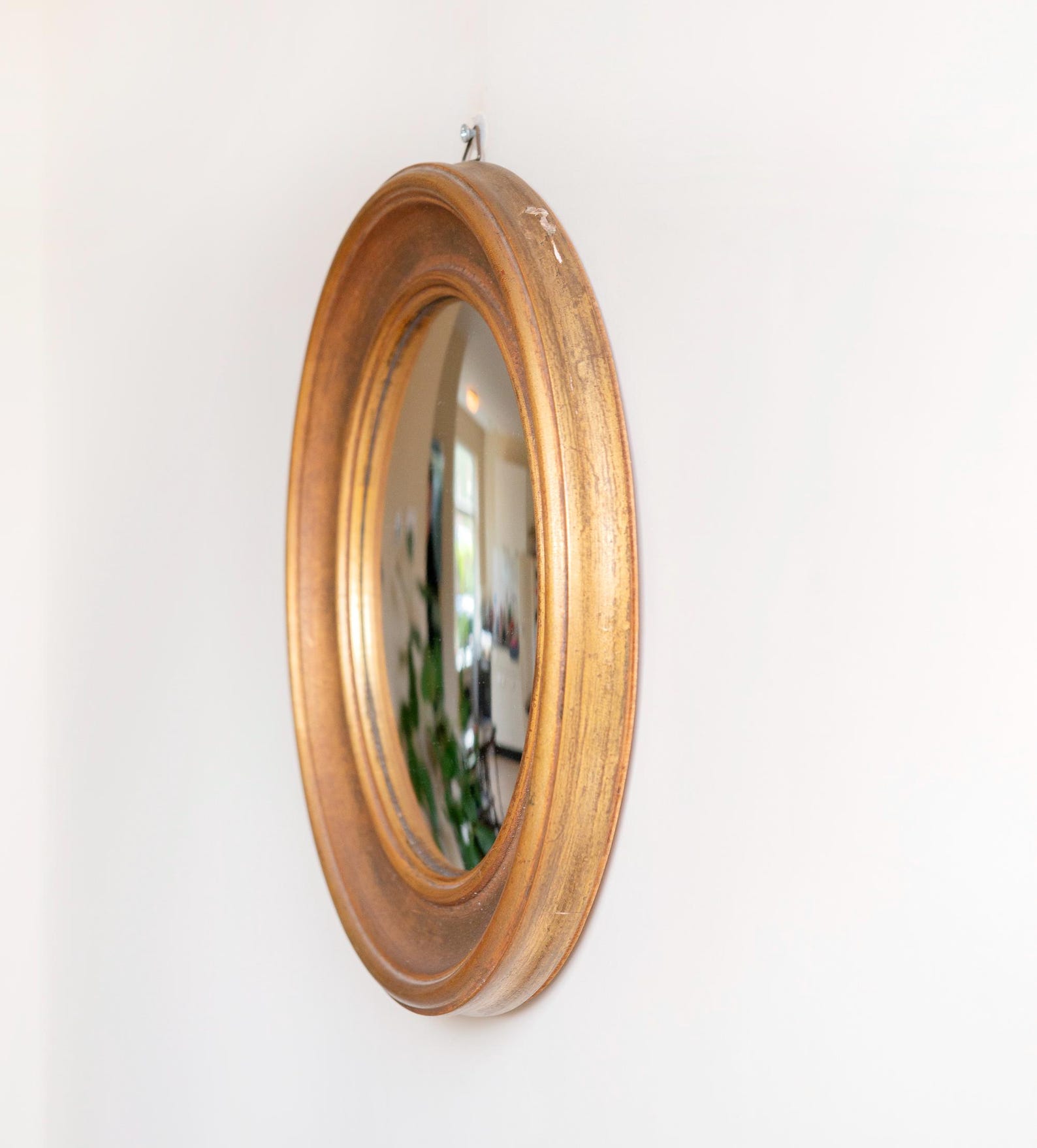 Round Gold Convex Wall Mirror, Mid Century Butler Mirror, 1950s Design ...