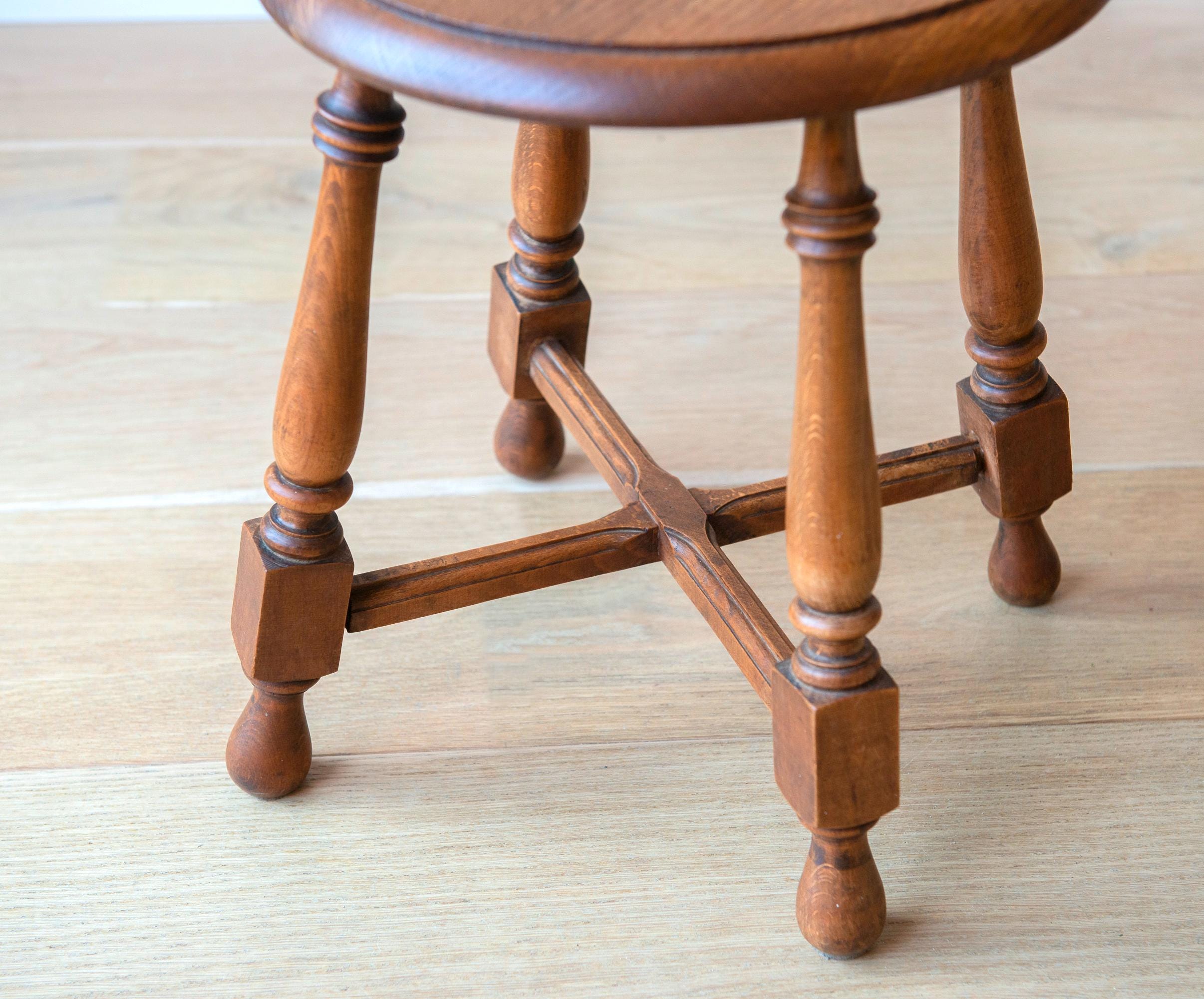 Antique Oak Stool, French Farmers Stool, Hand Carved Plant Stand, Round ...