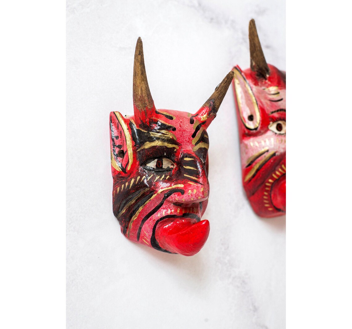 Mexican Carved Wooden Devil Mask Diablo Mask Decorative Folk | Etsy