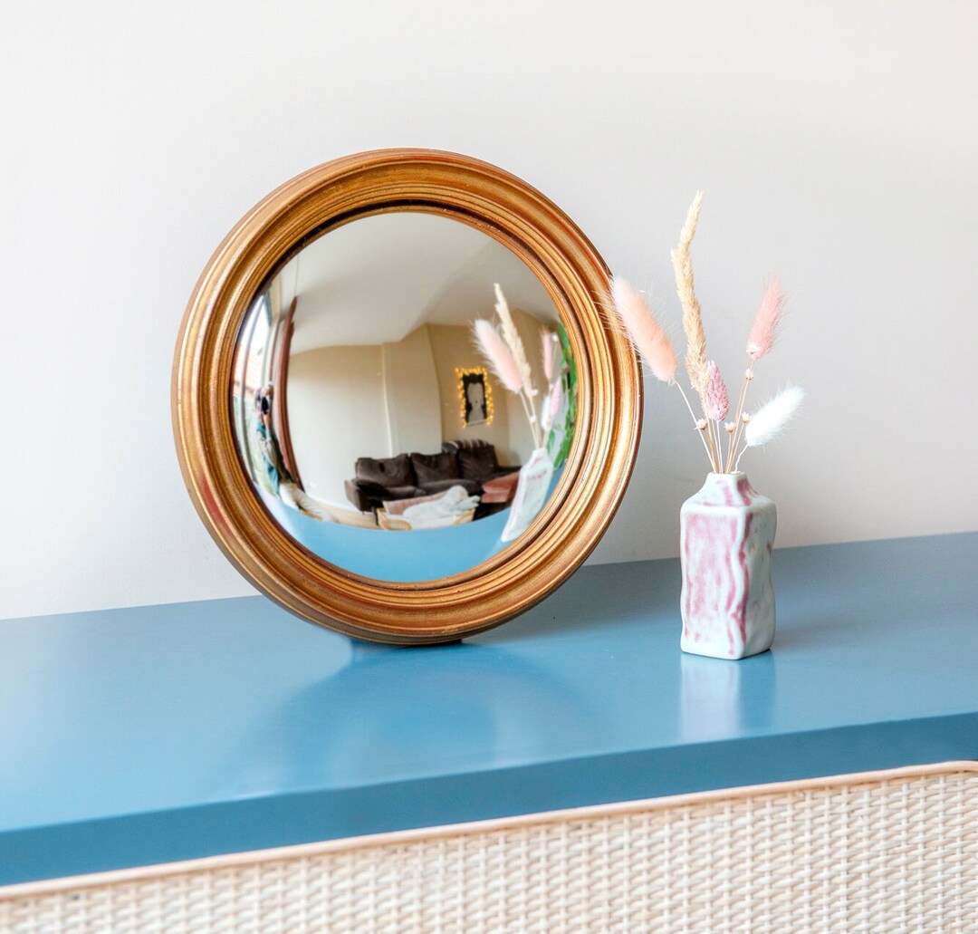 Round Golden Convex Wall Mirror Belgian Butler Mirror Old - Etsy