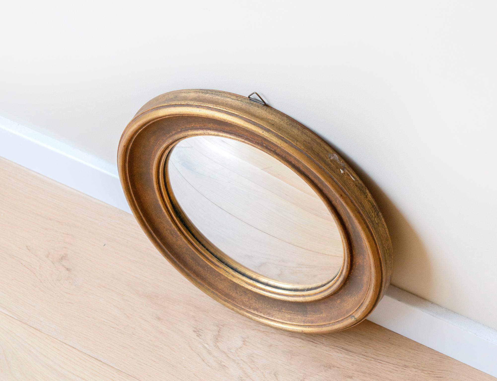 Round Gold Convex Wall Mirror, Mid Century Butler Mirror, 1950s Design ...