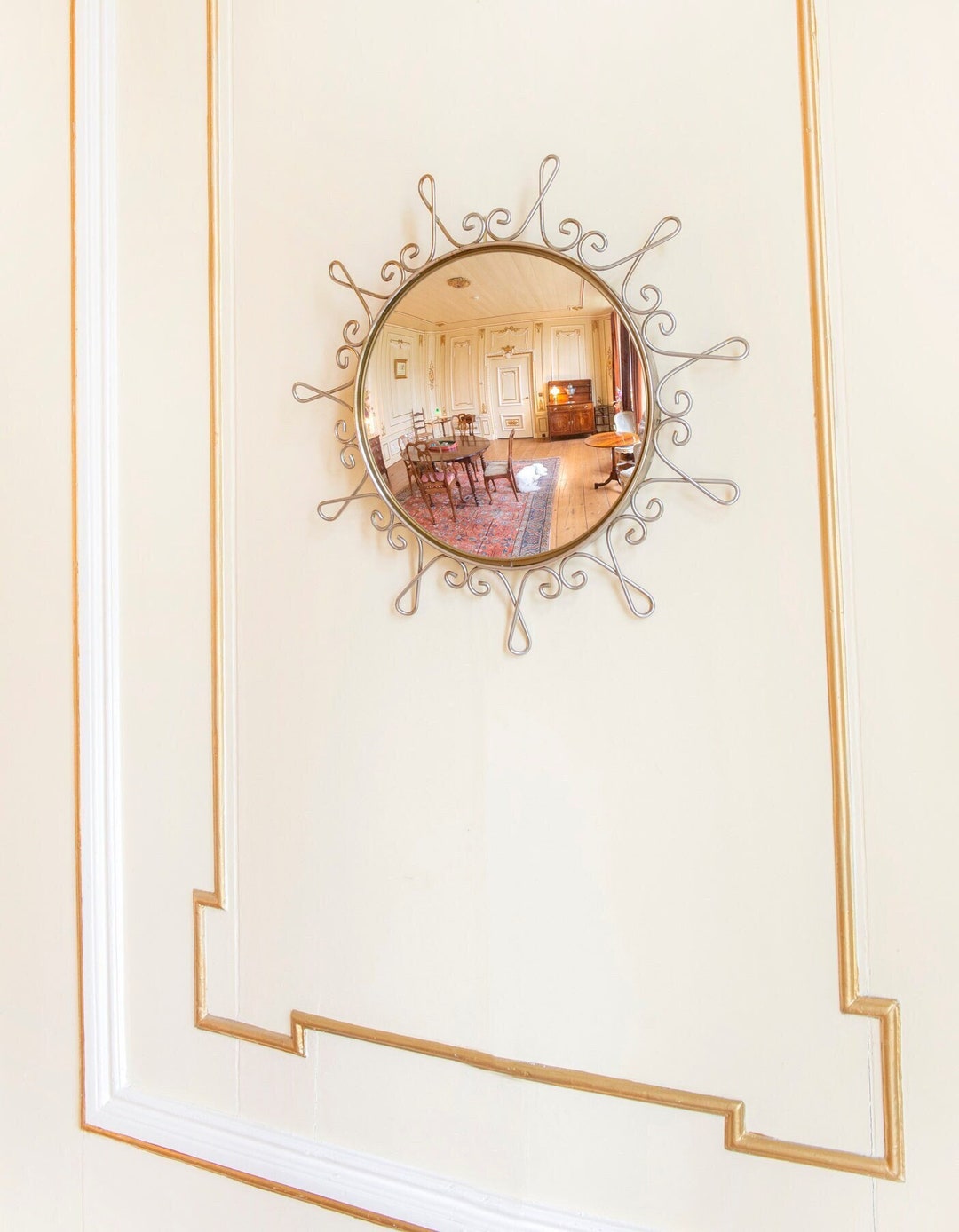 Round Convex Sunburst Mirror, 1960s Design, Decorative Golden Wall ...