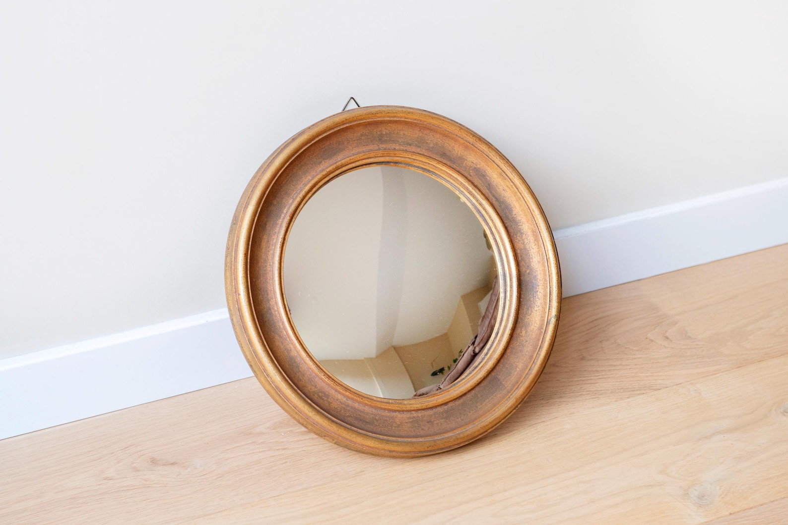 Round Gold Convex Wall Mirror, Mid Century Butler Mirror, 1950s Design ...