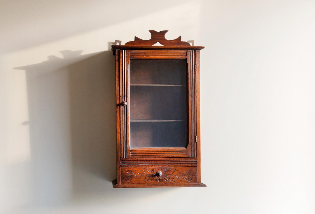 Antique Apothecary Chest With Glass Window, Oak Wooden Display Case ...
