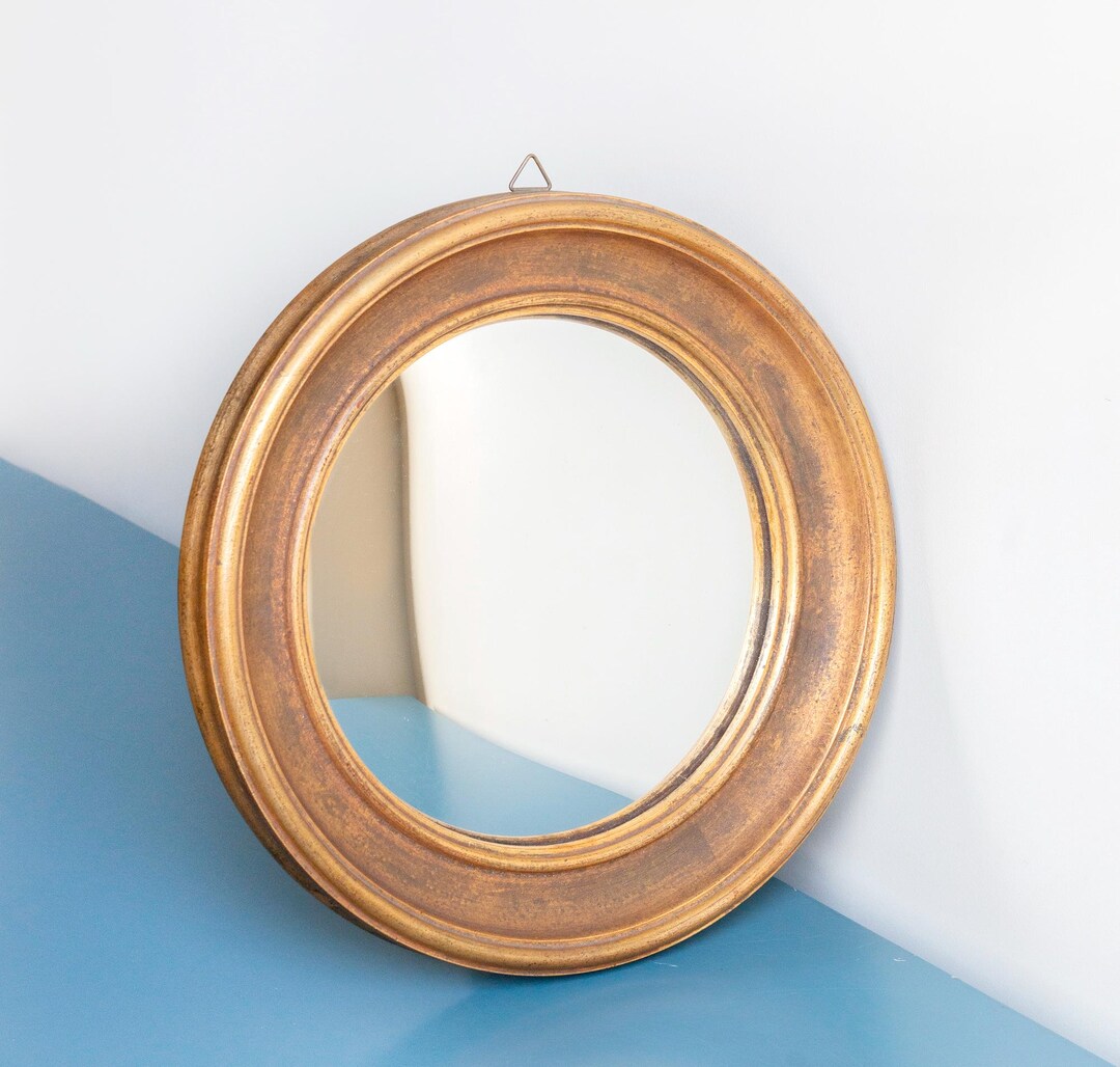 Round Gold Convex Wall Mirror, Mid Century Butler Mirror, 1950s Design ...