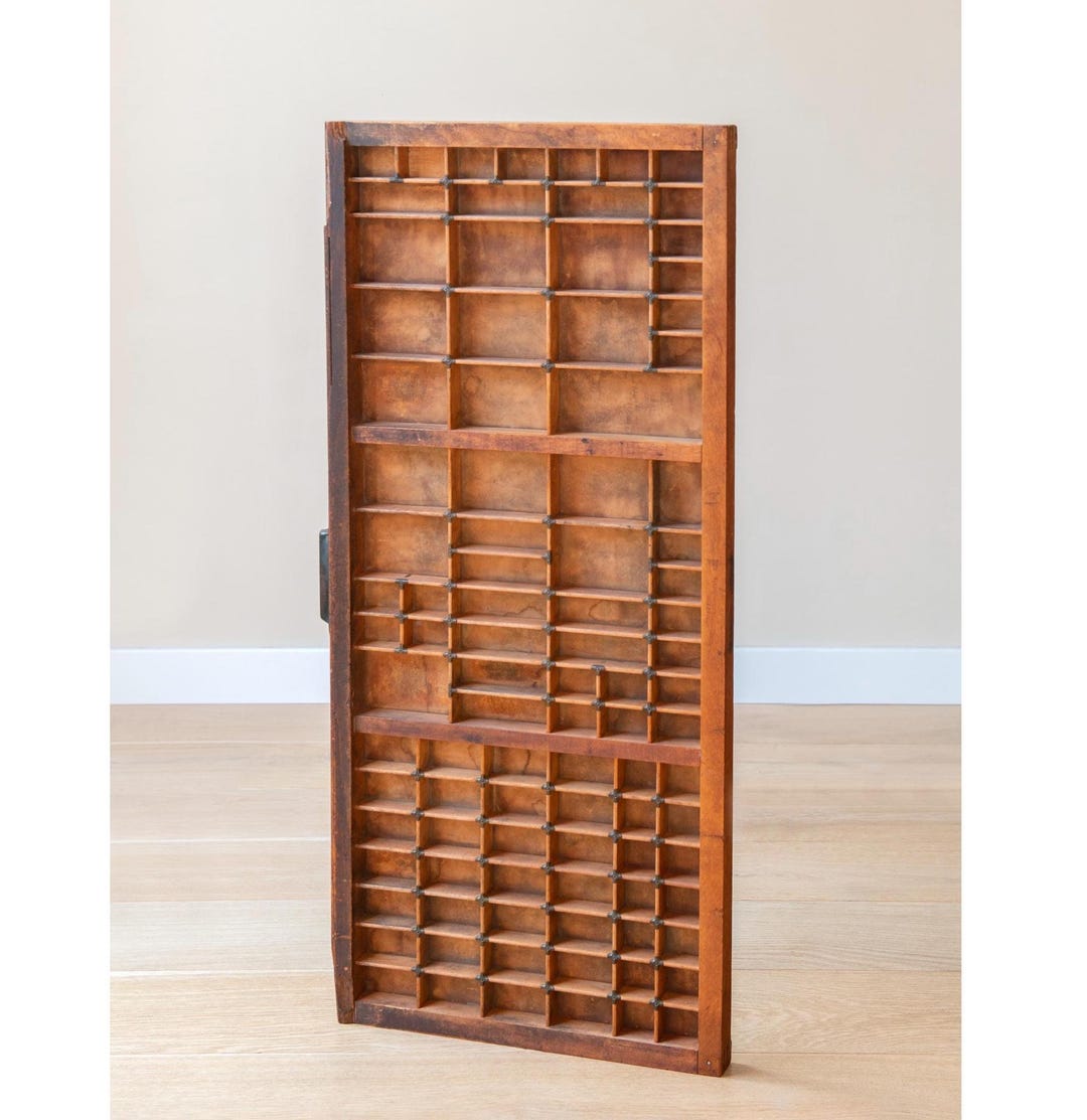 Antique Letter Press Tray With Metal Handle - Old Wooden Printers Tray ...