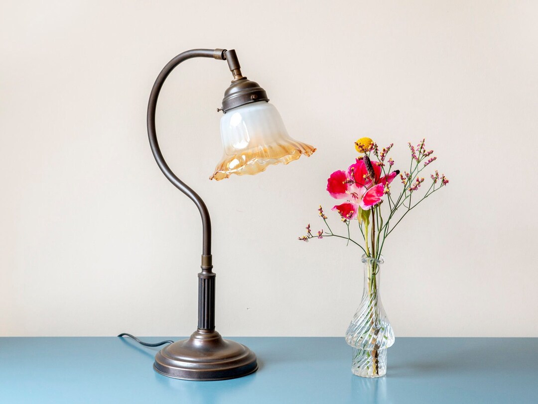 Floral Glass Table Lamp Art Nouveau Style Desk Lamp French - Etsy