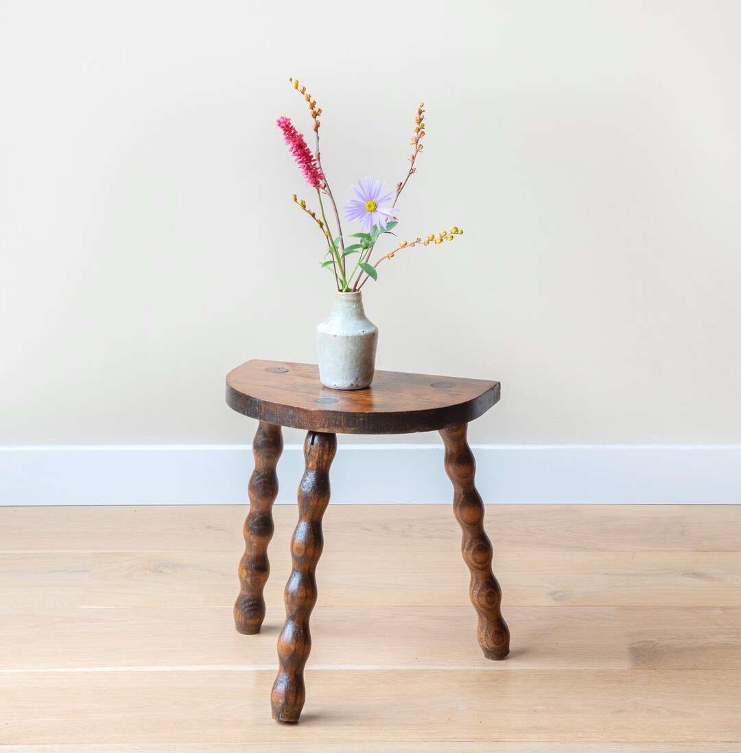 Wooden Milking Stool With Turned Legs, Antique Style Bobbin Side Table ...