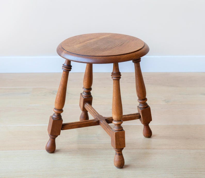 Antique Oak Stool, French Farmers Stool, Hand Carved Plant Stand, Round ...