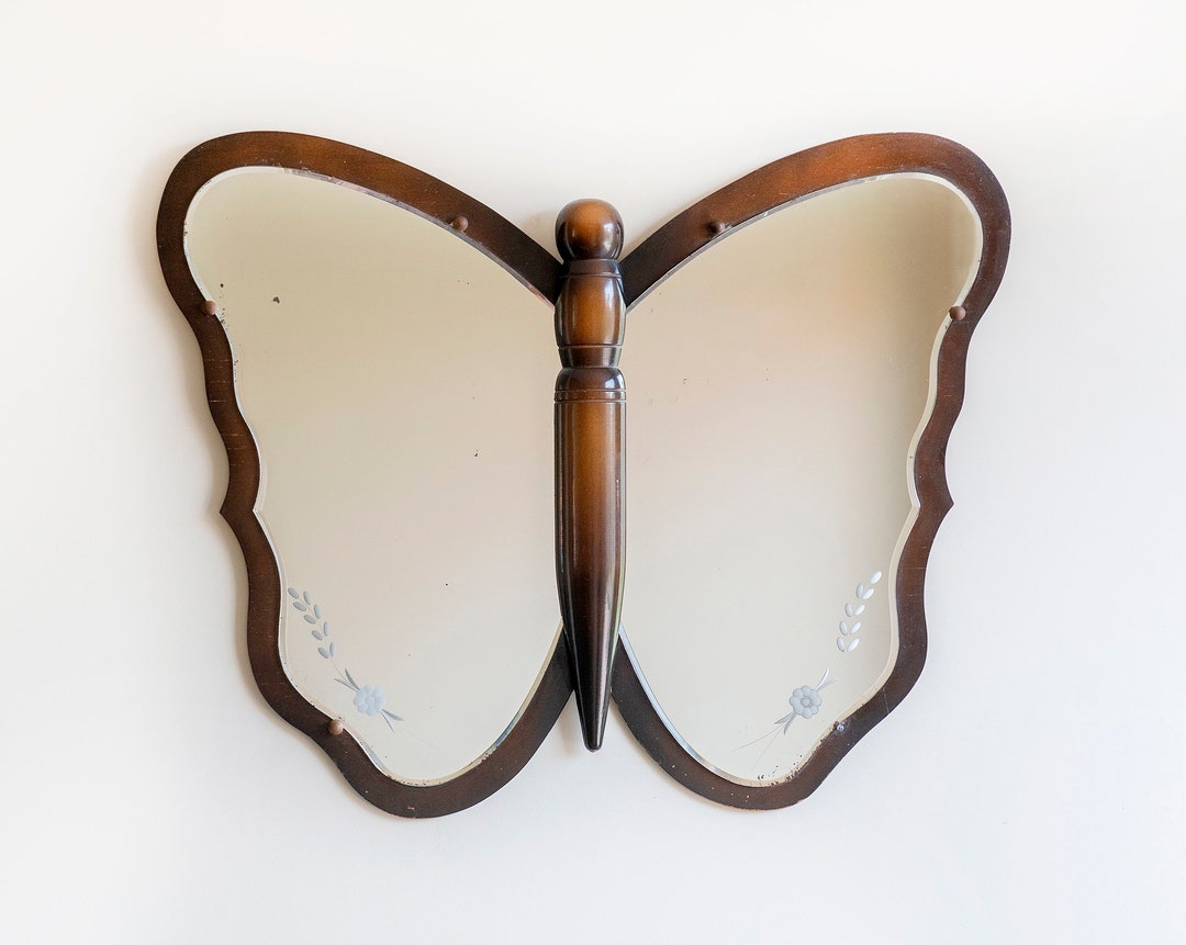 Large Butterfly Shaped Mirror, Art Deco, Etched Glass Mirror, Dutch ...
