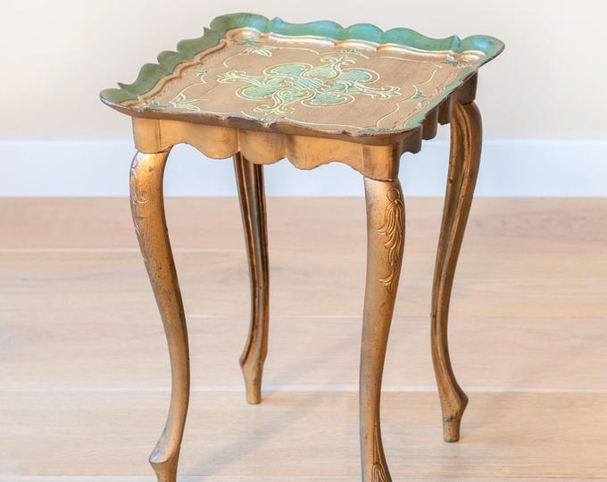 Florentine Gilded Side Table, Square Italian Table, Hand Painted Golden ...