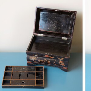 Hand Painted Japanese Box, Lacquered Meiji Period Storage Box, 19th ...