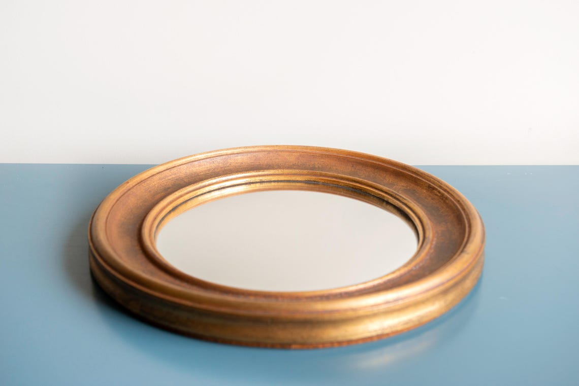 Round Gold Convex Wall Mirror, Mid Century Butler Mirror, 1950s Design ...