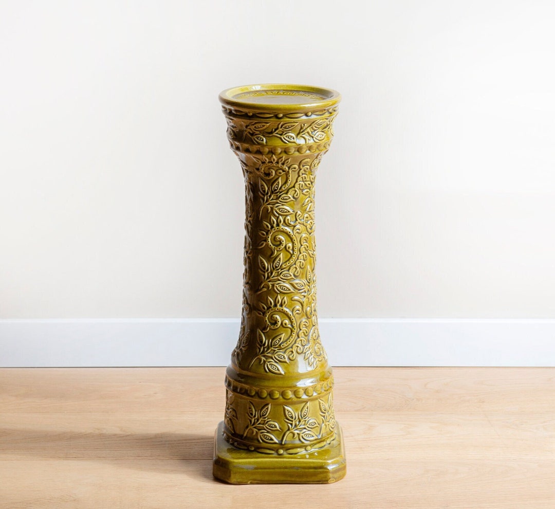 Green Ceramic Plant Stand, West Germany Pottery Jardiniere, Glazed ...