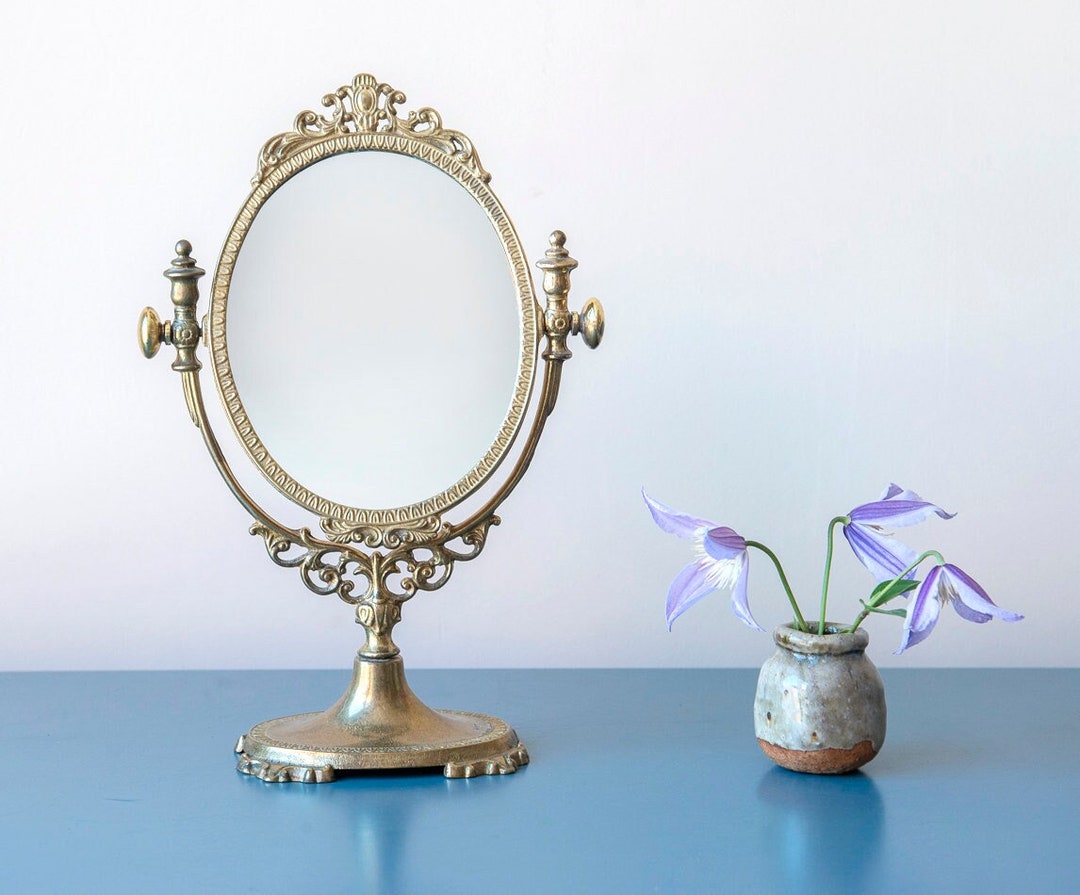 Small Brass Table Mirror Antique Oval Vanity Mirror - Etsy