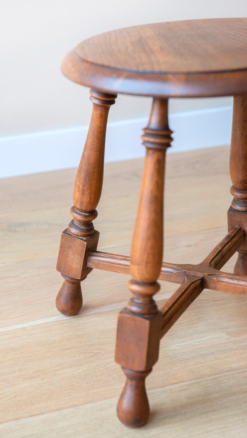 Antique Oak Stool, French Farmers Stool, Hand Carved Plant Stand, Round ...