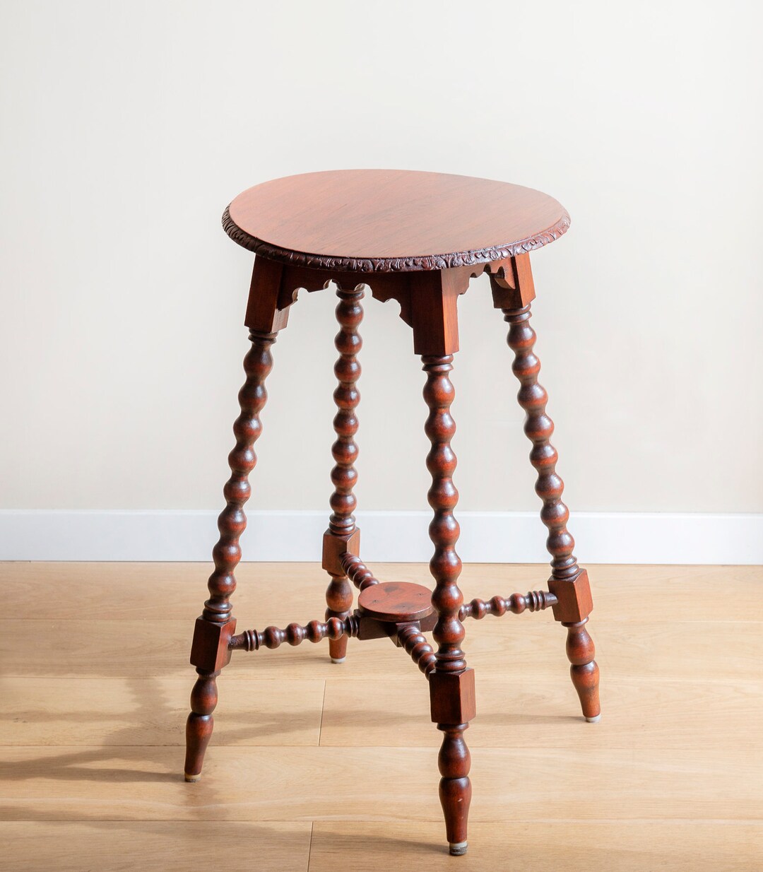 Antique Side Table With Bobbin Legs, Rustic Plant Stand, Large Wooden ...