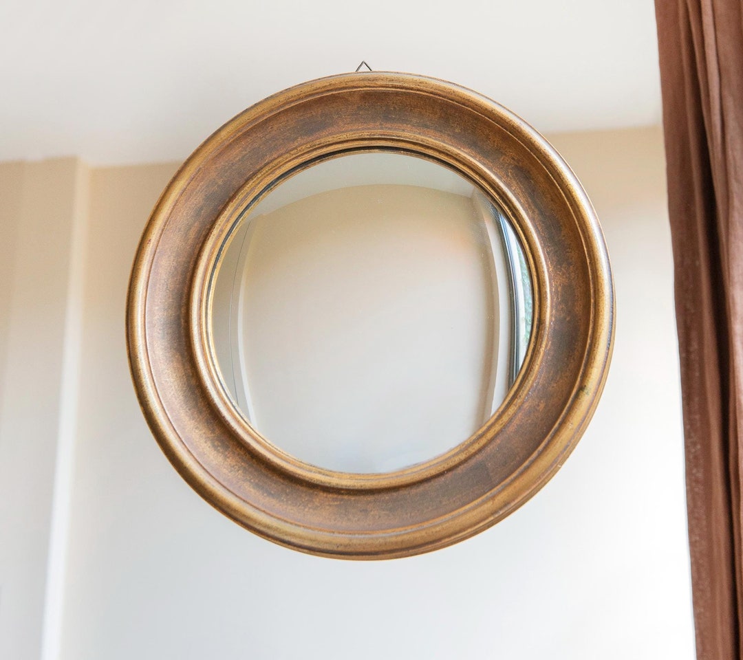 Round Gold Convex Wall Mirror, Mid Century Butler Mirror, 1950s Design ...