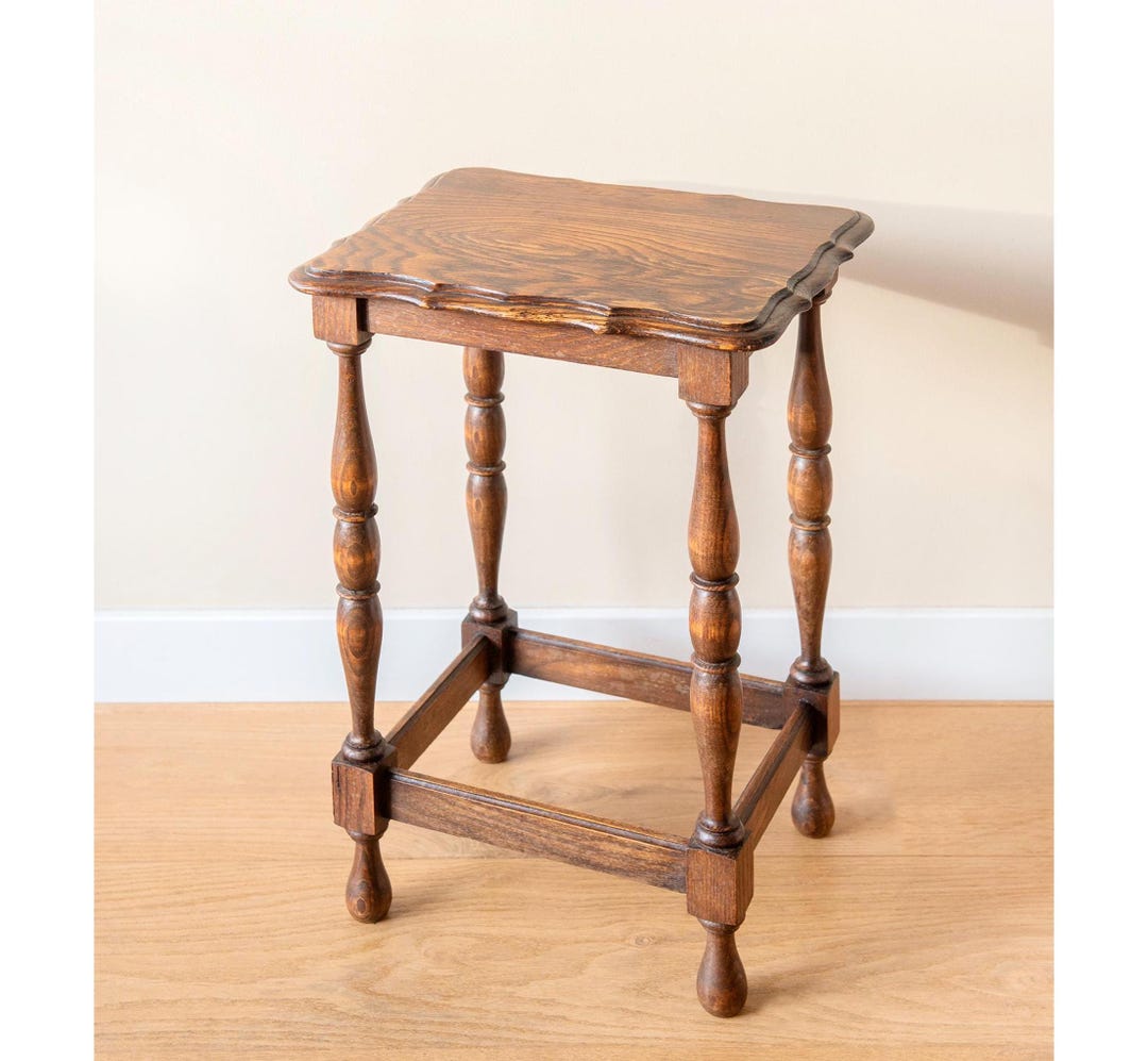 Antique Oak Side Table, Victorian Plant Stool With Turned Legs, Small ...