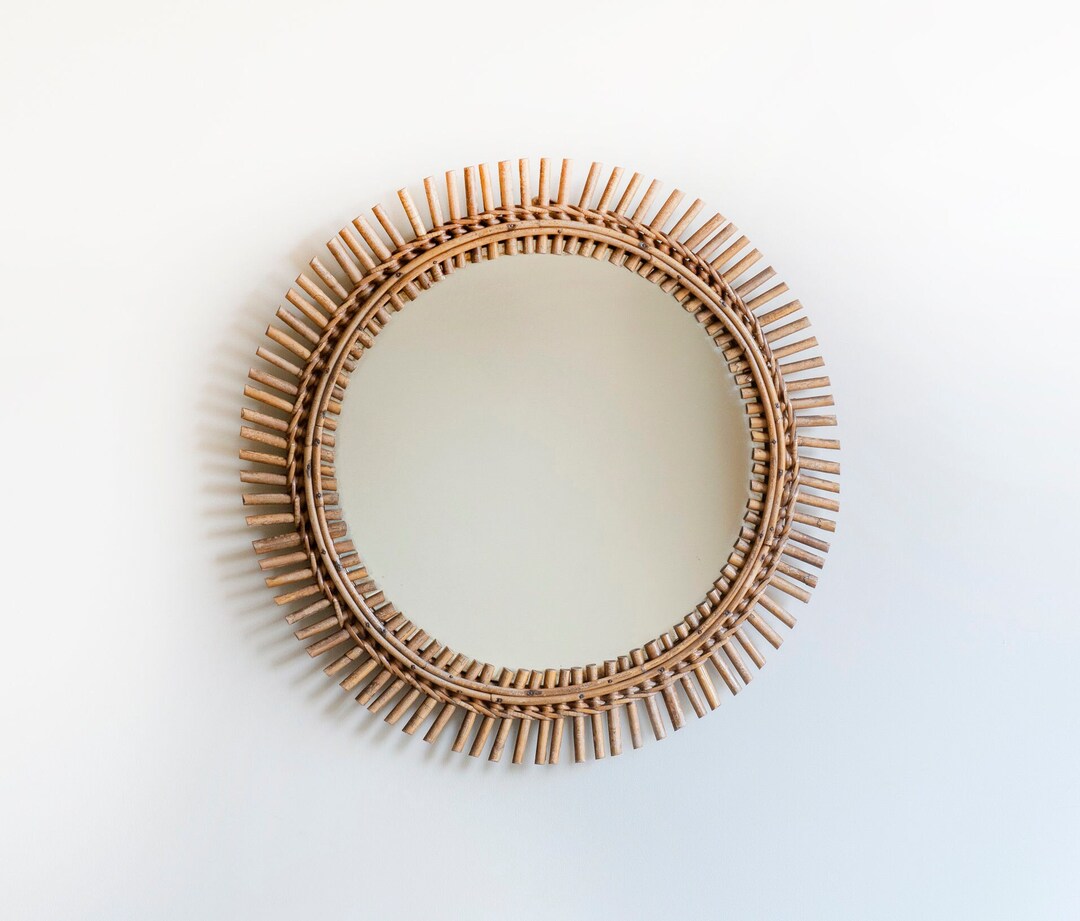 Bamboo Sunburst Mirror, French Riviera Wall Mirror, Mid Century Round ...