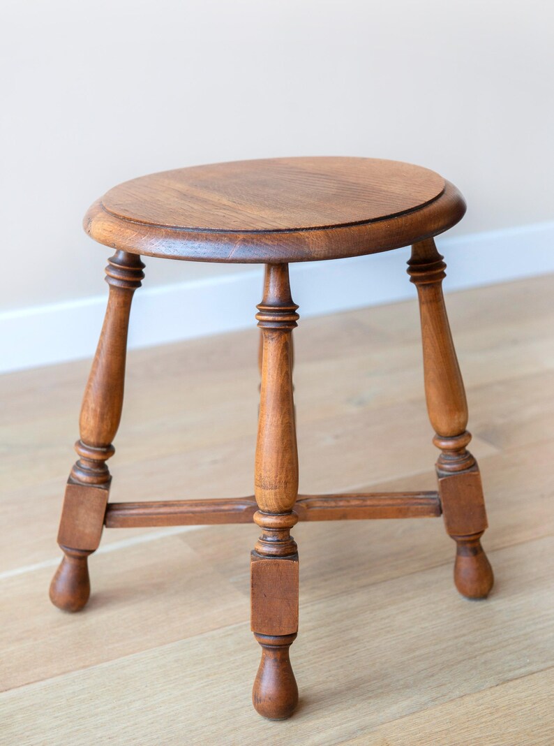 Antique Oak Stool, French Farmers Stool, Hand Carved Plant Stand, Round ...