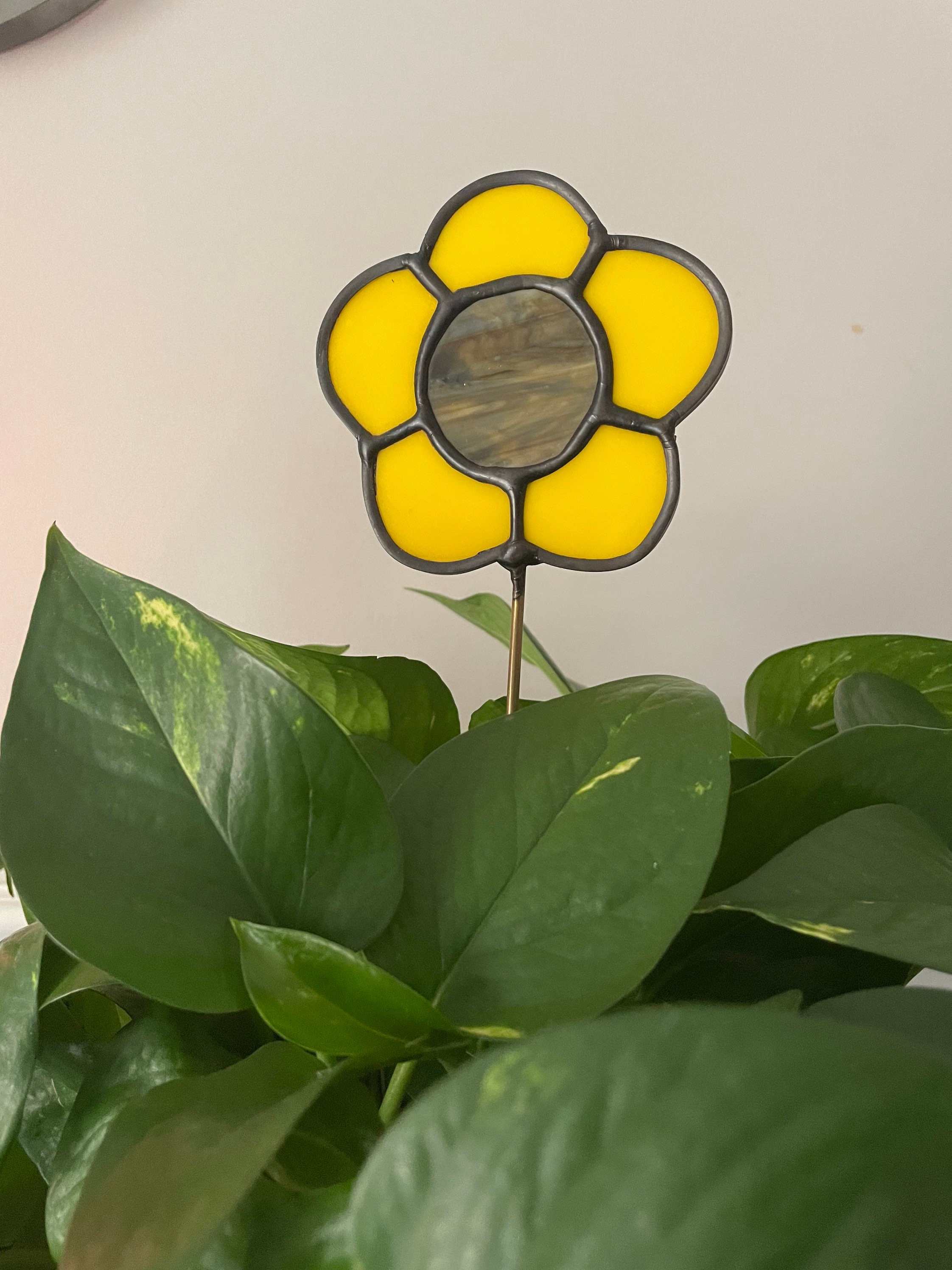 Yellow Flower Stained Glass Plant Stake Plant Decor - Etsy