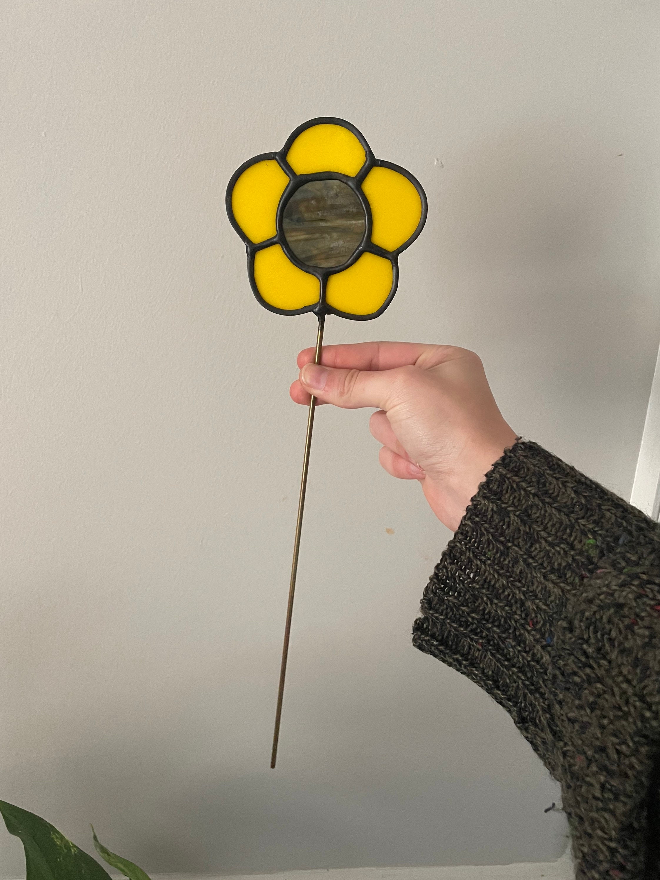 Yellow Flower Stained Glass Plant Stake Plant Decor - Etsy