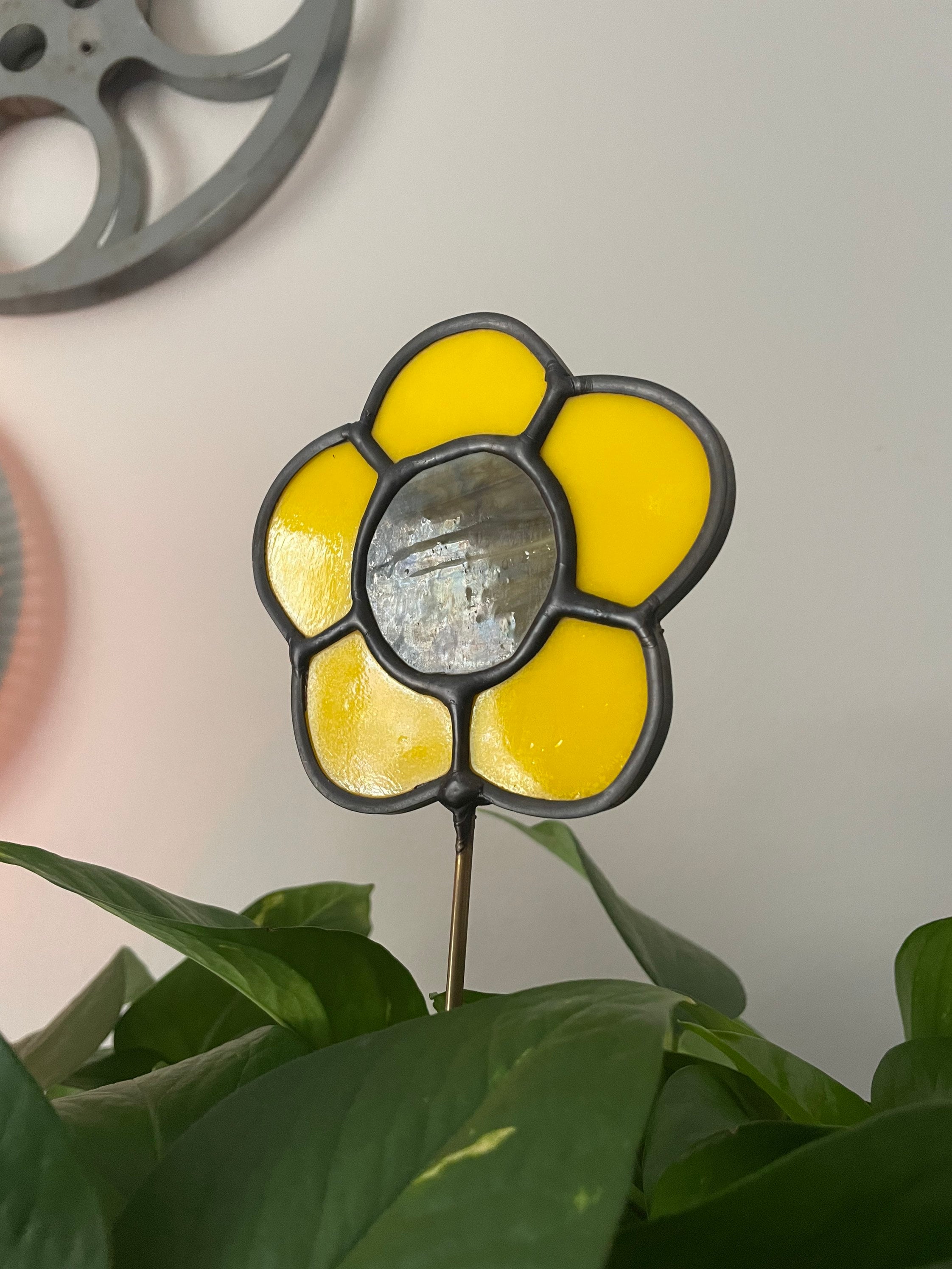 Yellow Flower Stained Glass Plant Stake Plant Decor - Etsy