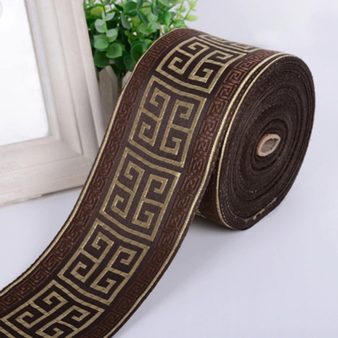 Greek Key Jacquard Trim 3 3/4 " Brown / Gold Color by the Yard ...