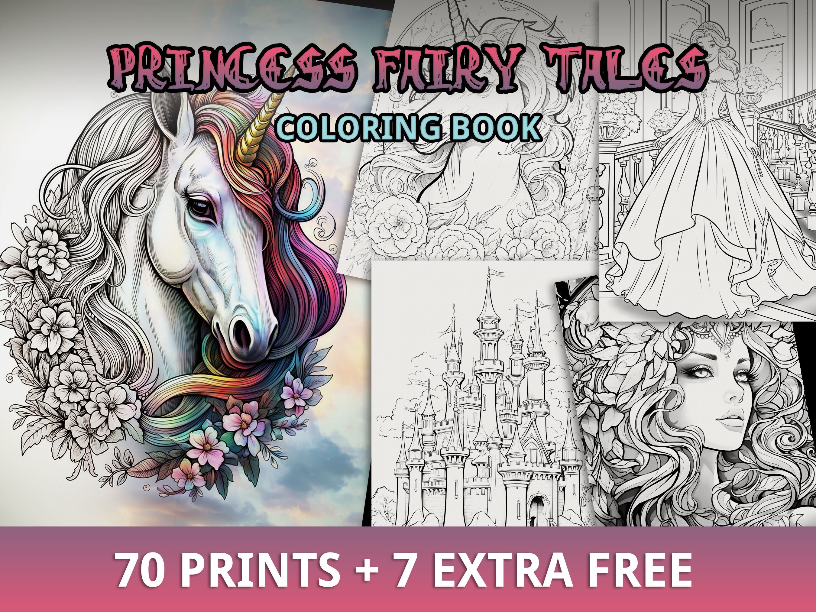 70 Princess and Unicorn Coloring Pages Cute Coloring Book - Etsy