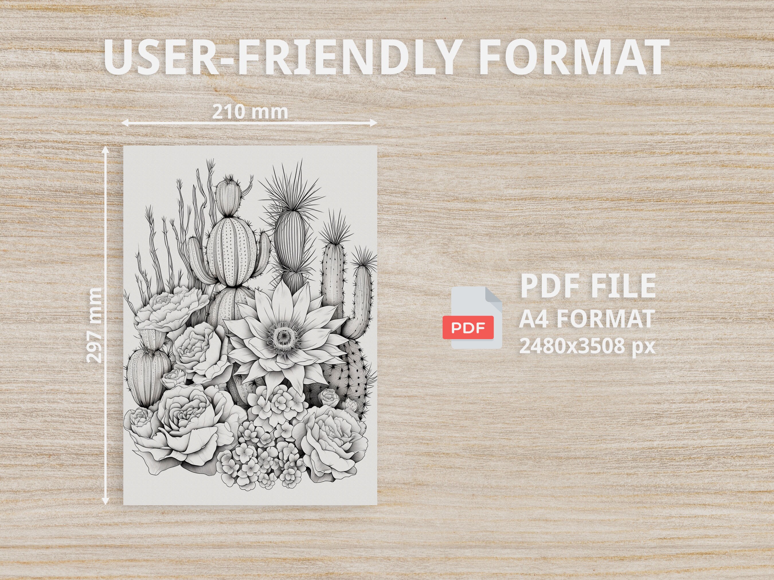 50 Floral Cactus Coloring Book, Succulent Coloring Pages, Botanical ...