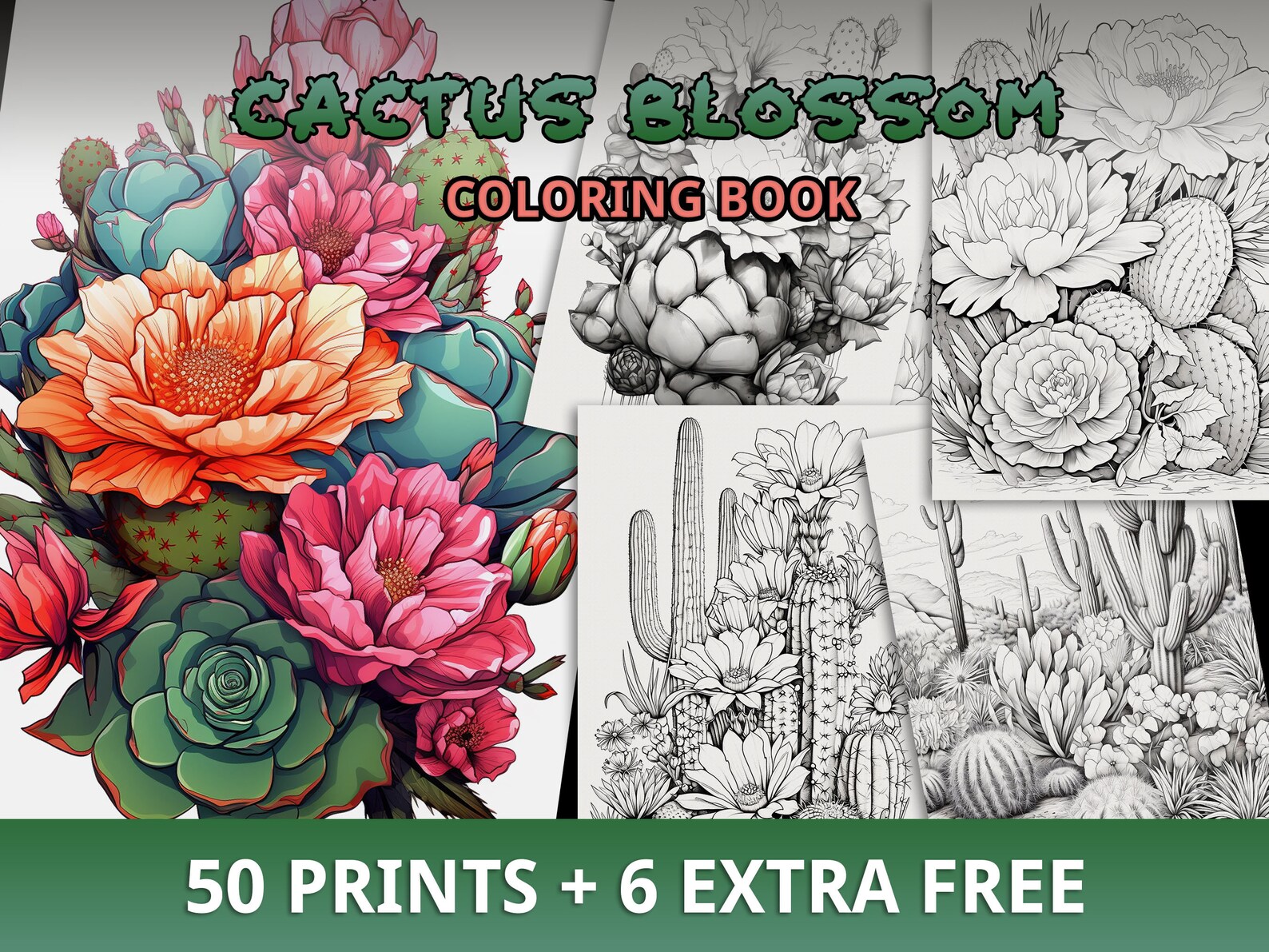 50+ Floral Cactus Coloring Book, Succulent Coloring Pages, Botanical ...