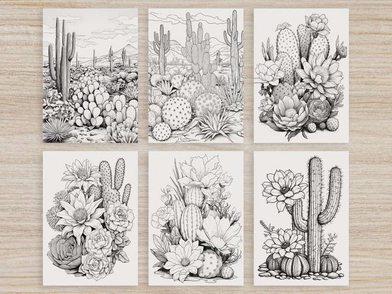 50+ Floral Cactus Coloring Book, Succulent Coloring Pages, Botanical ...