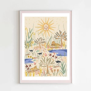 Safari Lion Ostrich Art Print - Etsy