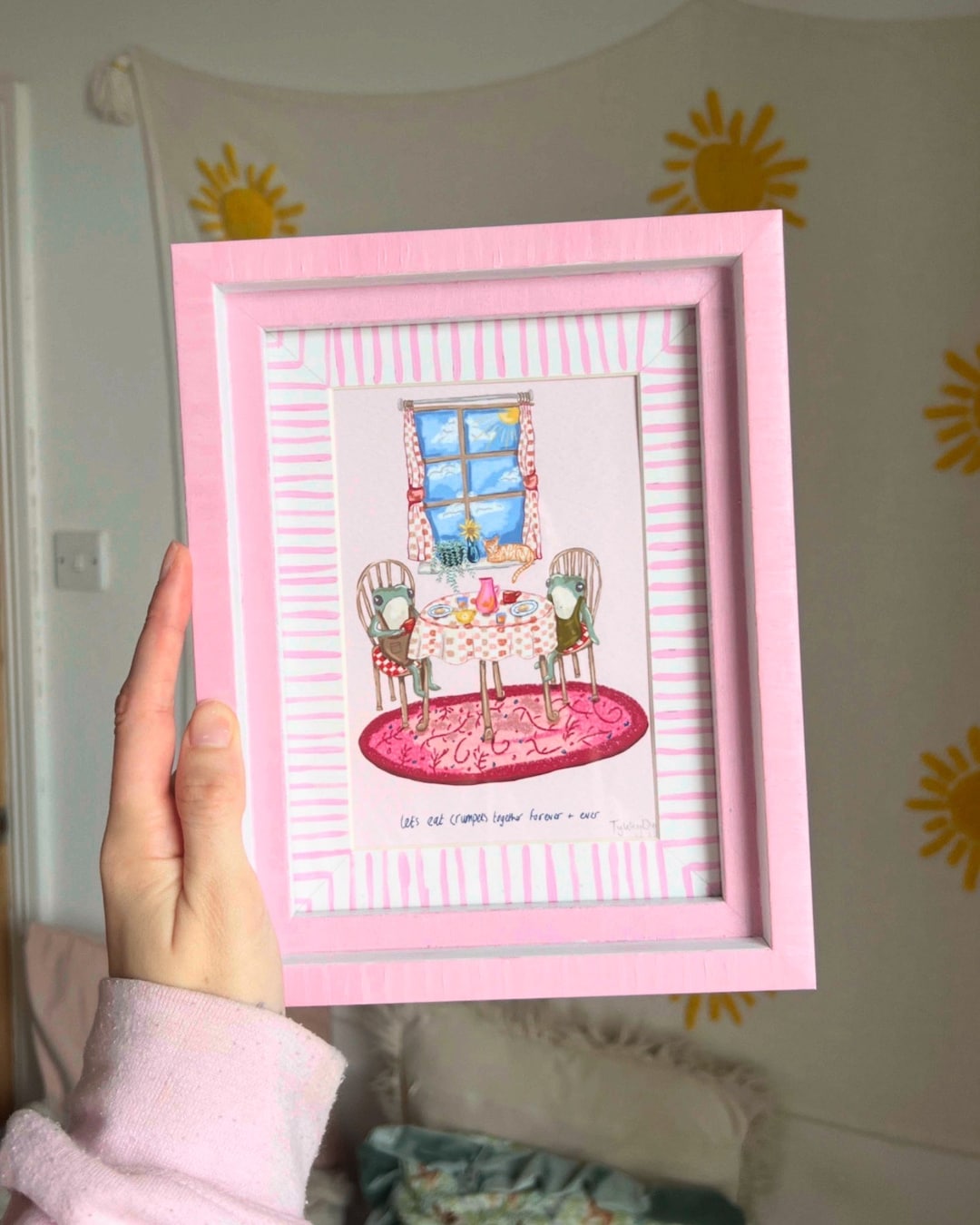 Frog Crumpet Framed Hand Painted Art Print Pink Cute Love Frogs Stripes ...