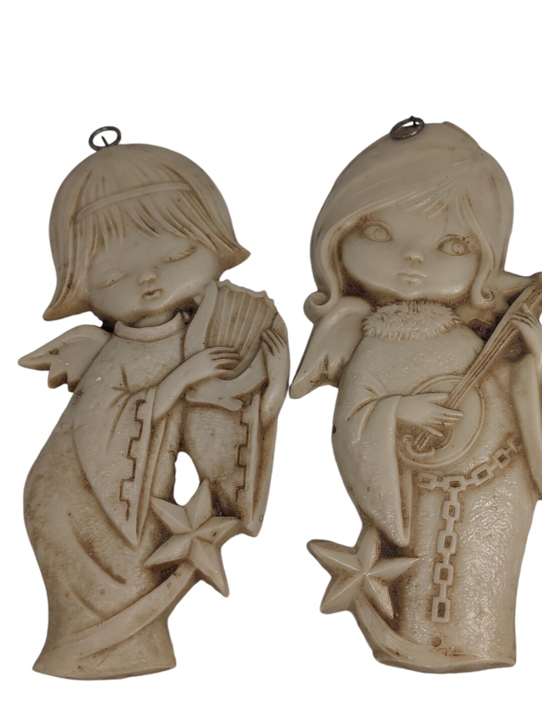 MCM Vintage Big Eyes Angel Choir Couple Ornaments Wall Decor Antiqued ...