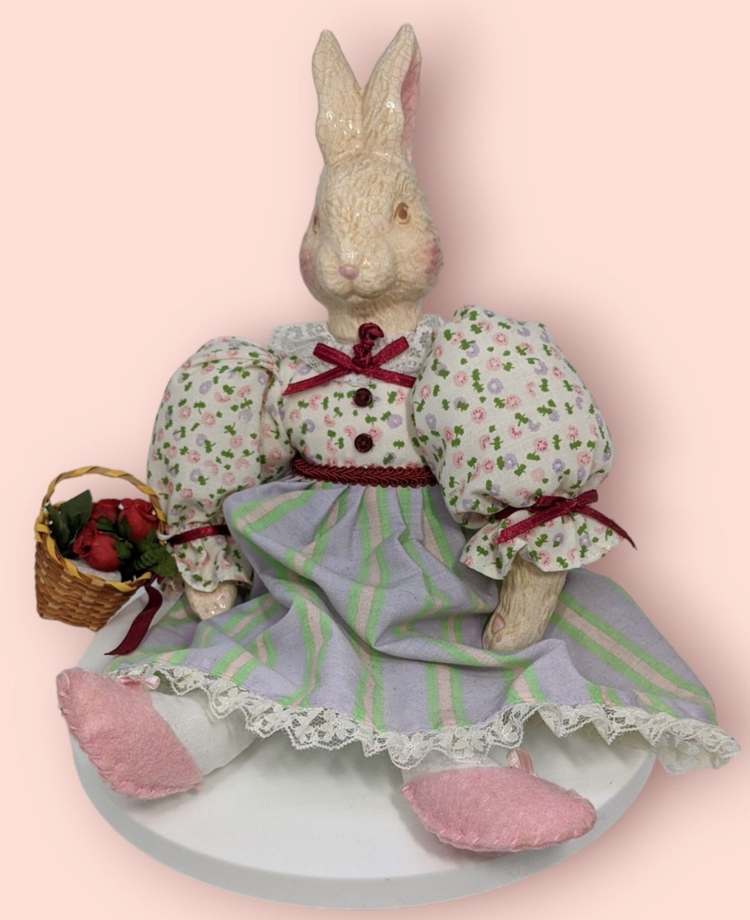 VINTAGE Daisy Kingdom Porcelain Head Rabbit Bunny Fabric Doll Shelf ...