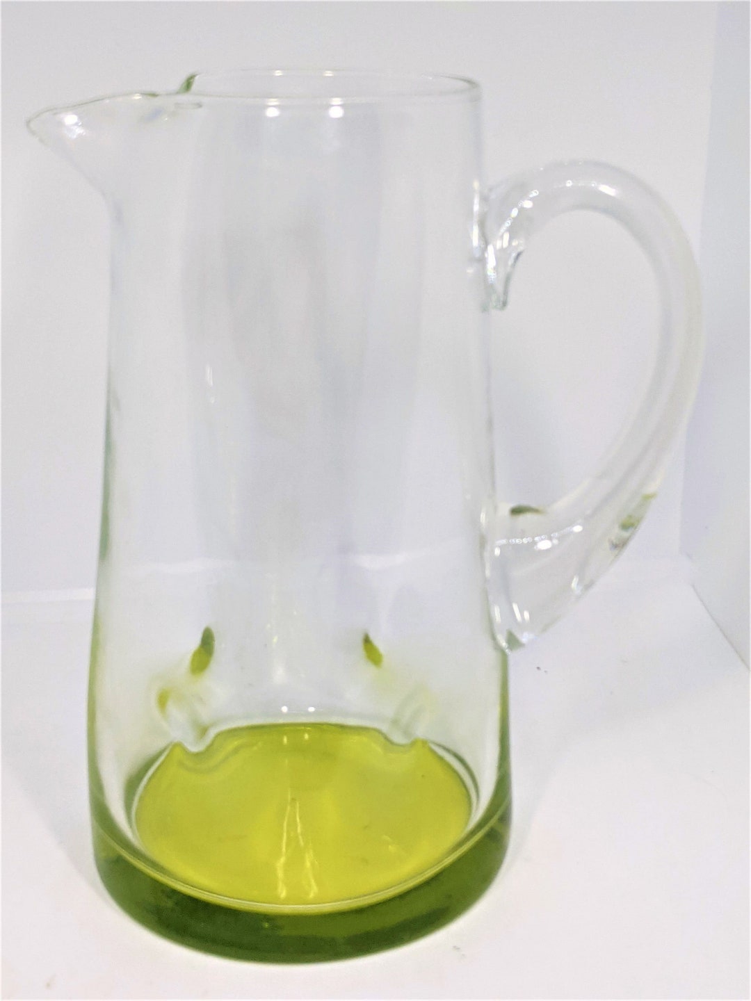Crisa Hand Blown Large Thumbprint Water/margarita Pitcher Green Base - Etsy