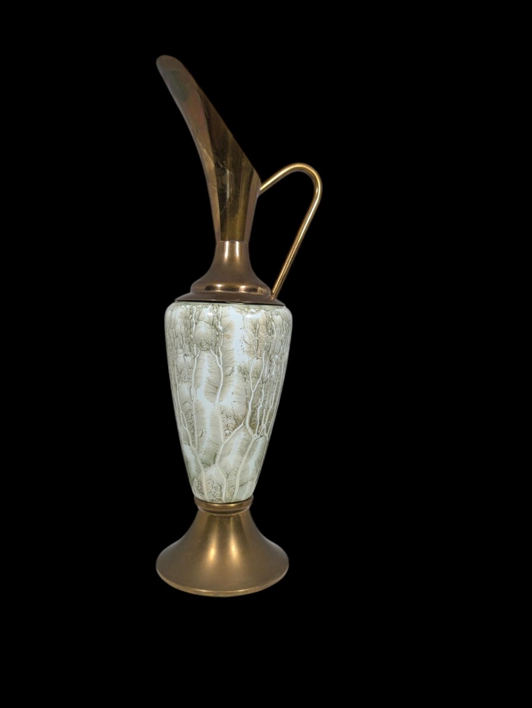 Vintage Green Delftware & Brass Green Pitcher/ewer Vase Mid Century ...